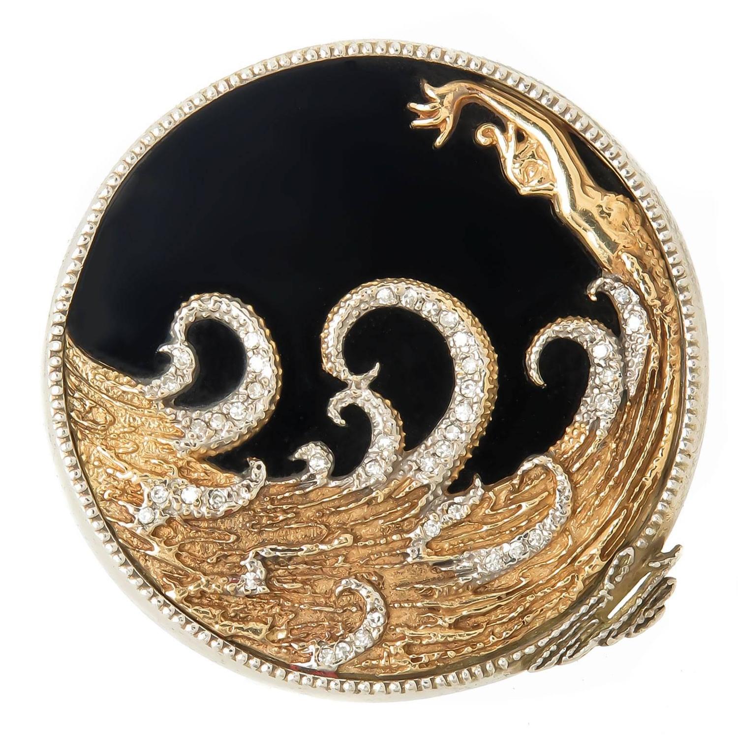 1980s Erte The Wave Mermaid Diamond Silver Gold Brooch at 1stdibs