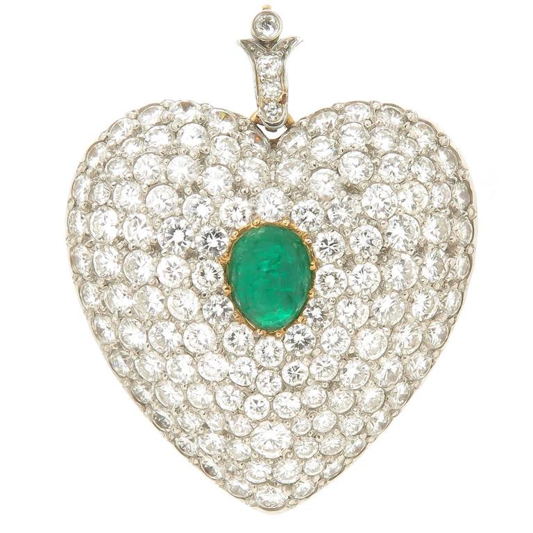 Edwardian Emerald Diamond Gold Platinum Large Heart Locket at 1stDibs ...
