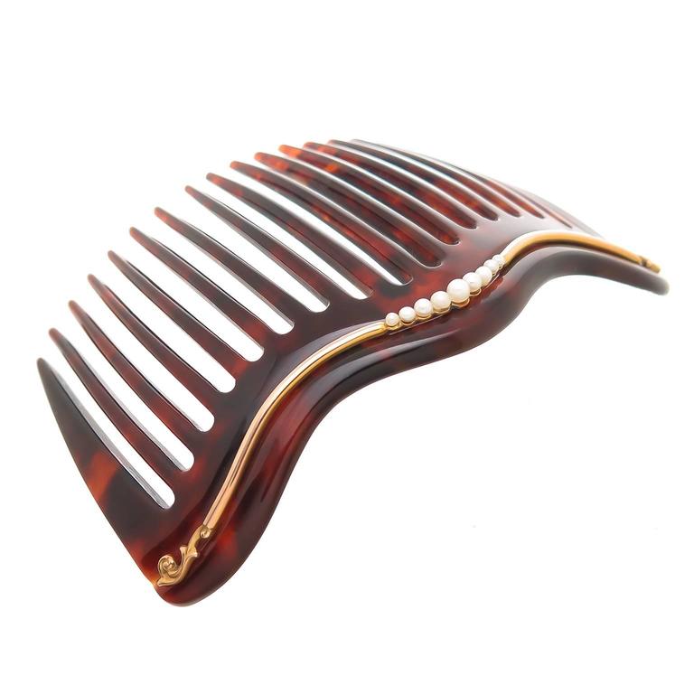 Late Victorian Tortoise Shell Natural Pearl Gold Hair Comb at 1stDibs ...