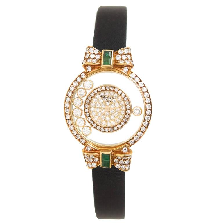 Chopard Yellow Gold Diamond Emerald Happy Diamond Quartz Wristwatch at ...