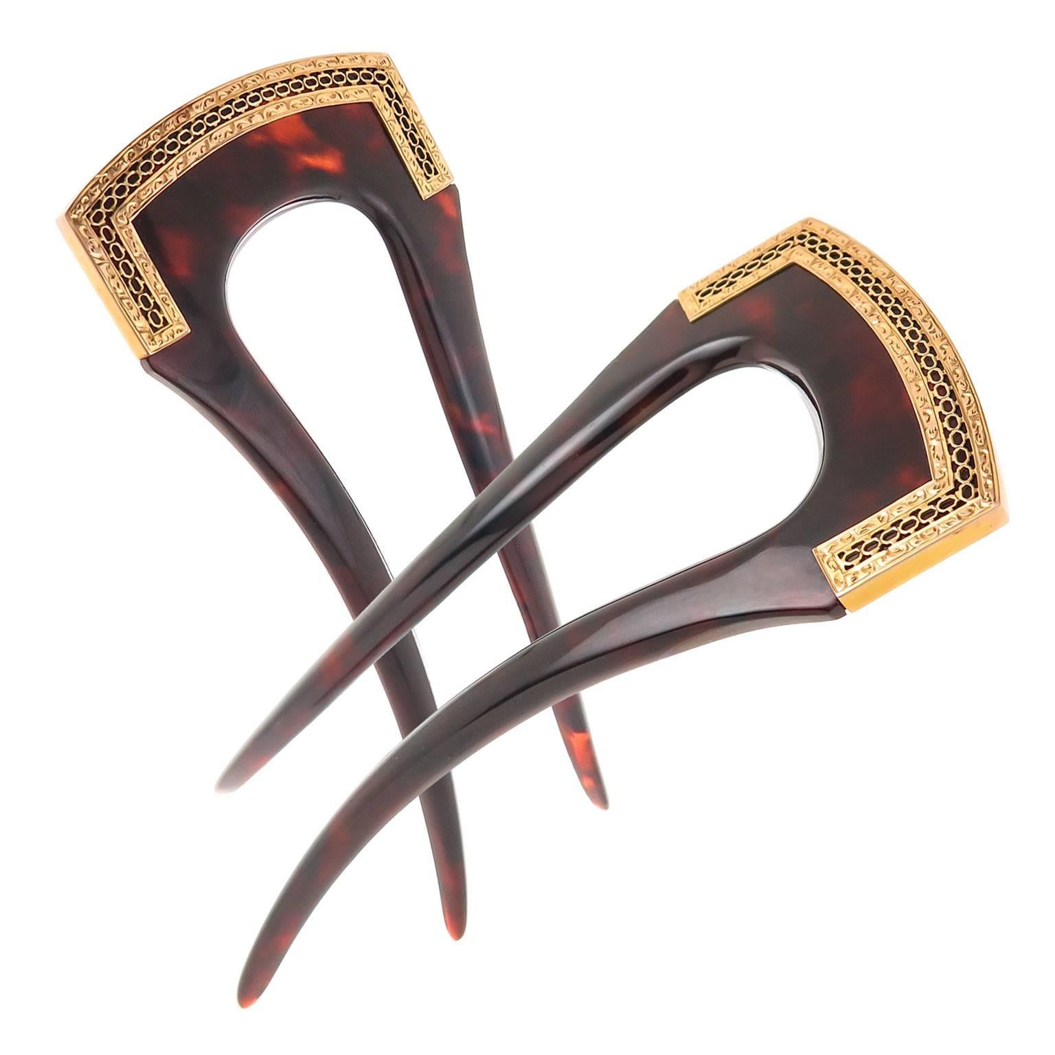 Late Victorian Tortoise Shell Gold Hair Combs at 1stDibs