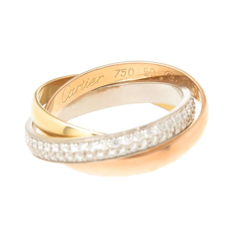 Cartier Tri Color Gold Diamond Trinity Rolling Ring at 1stDibs ...