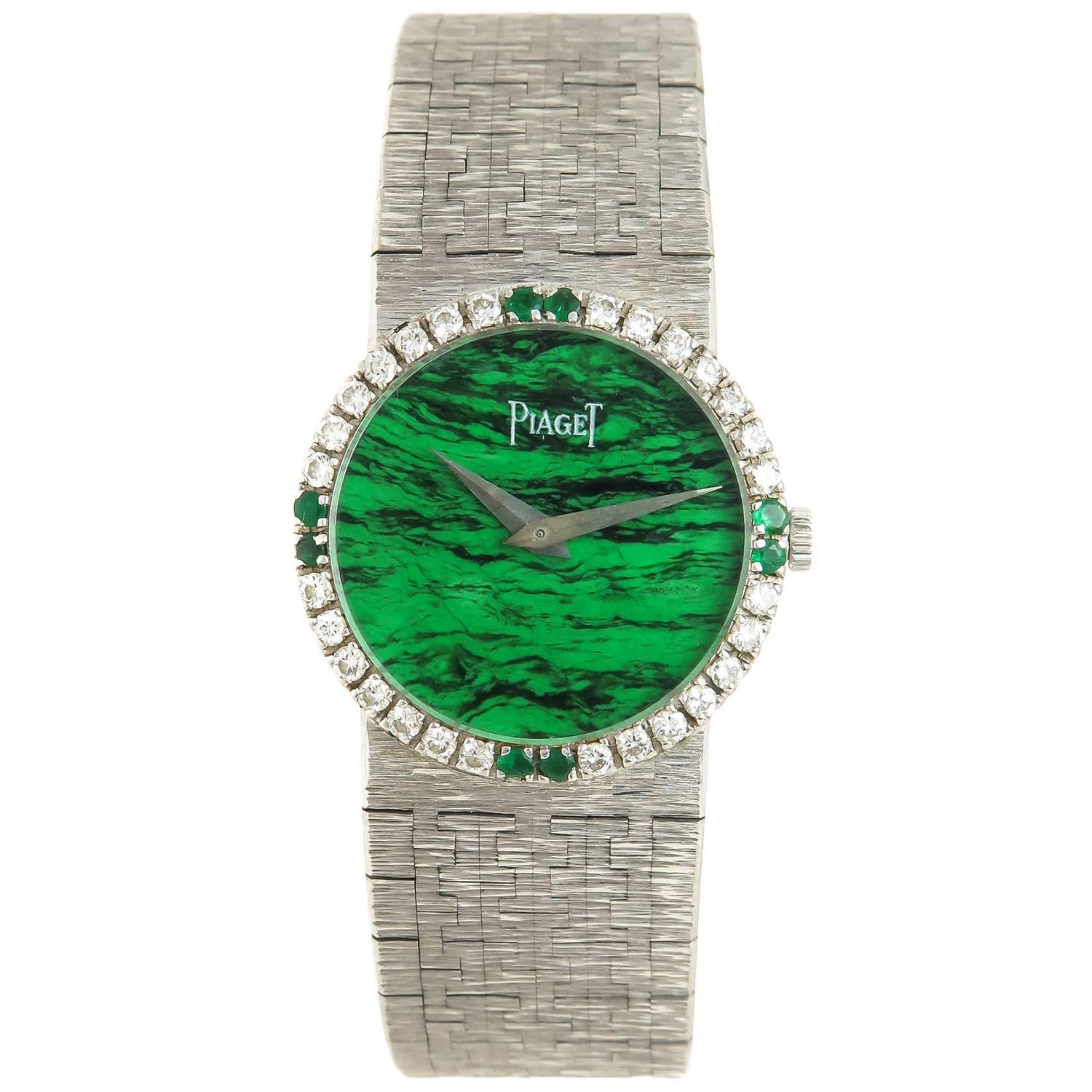 Piaget Malachite Dial Diamond White Gold Mechanical Ladies Wrist Watch ...