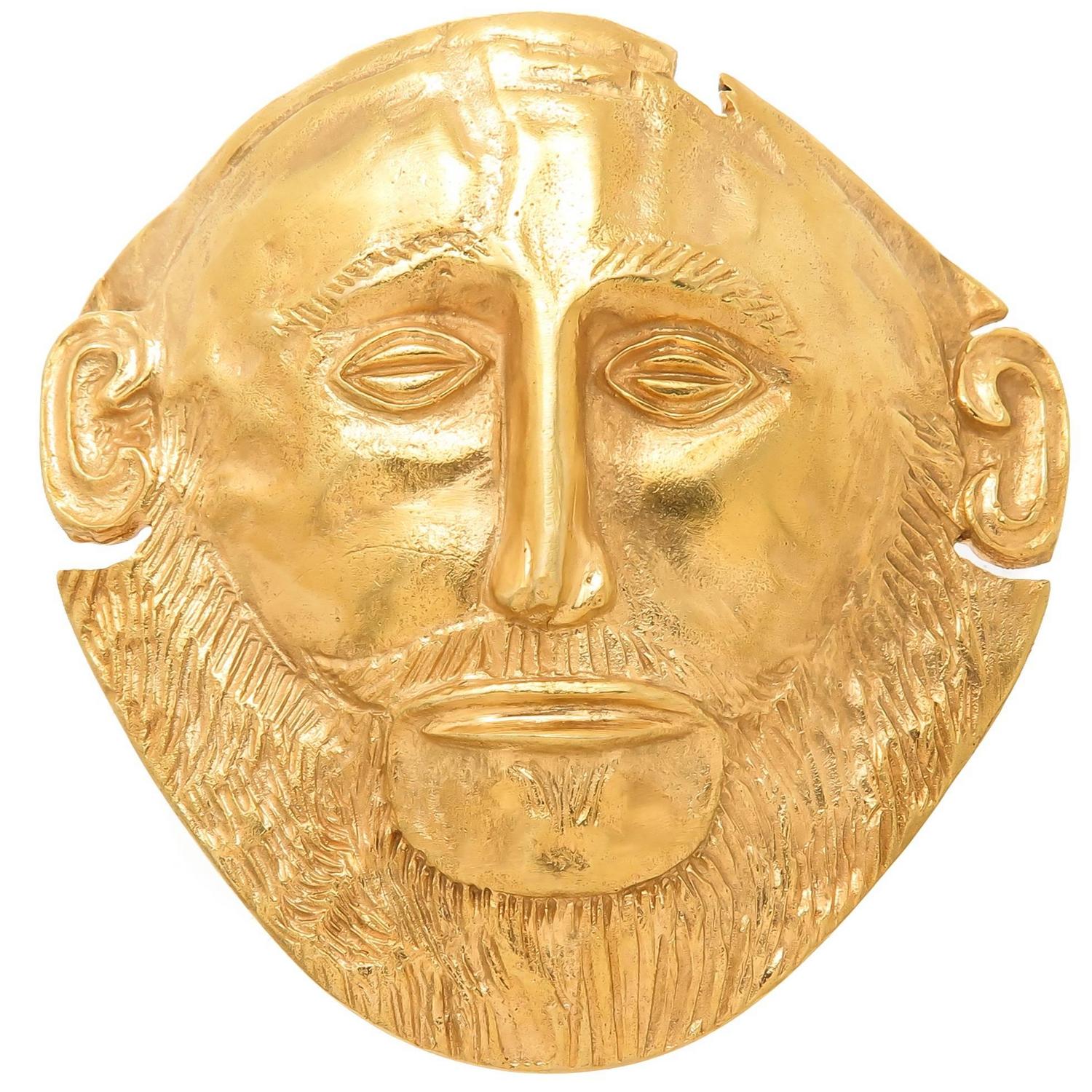 Zolotas large Ancient Face Mask Pendant Yellow Gold Brooch at 1stdibs
