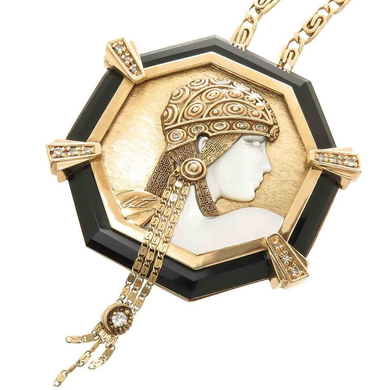 Erte Aventurine Onyx Diamond Gold Necklace at 1stDibs