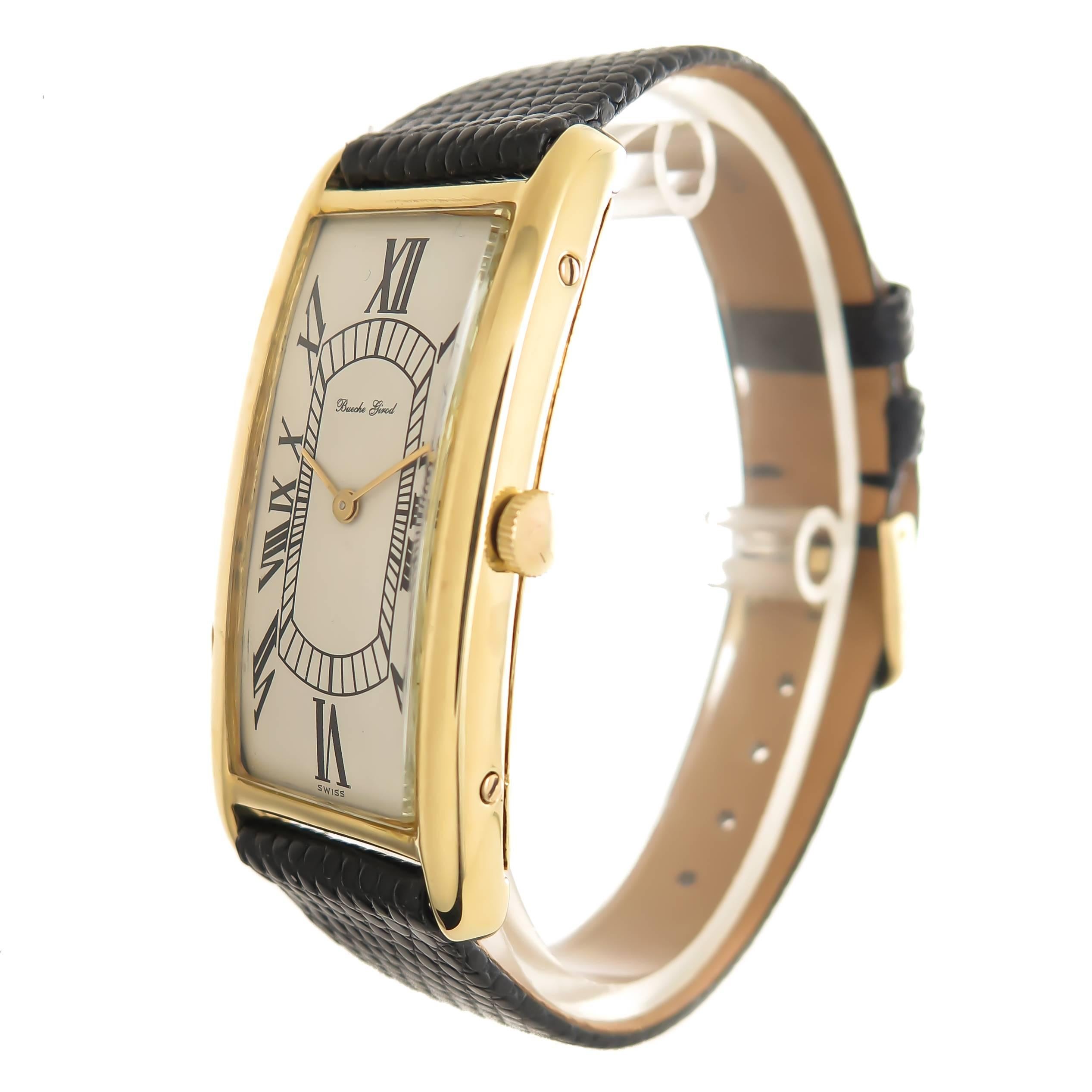 Bueche Girod Yellow Gold Large Curved Manual Wind Wristwatch, circa ...