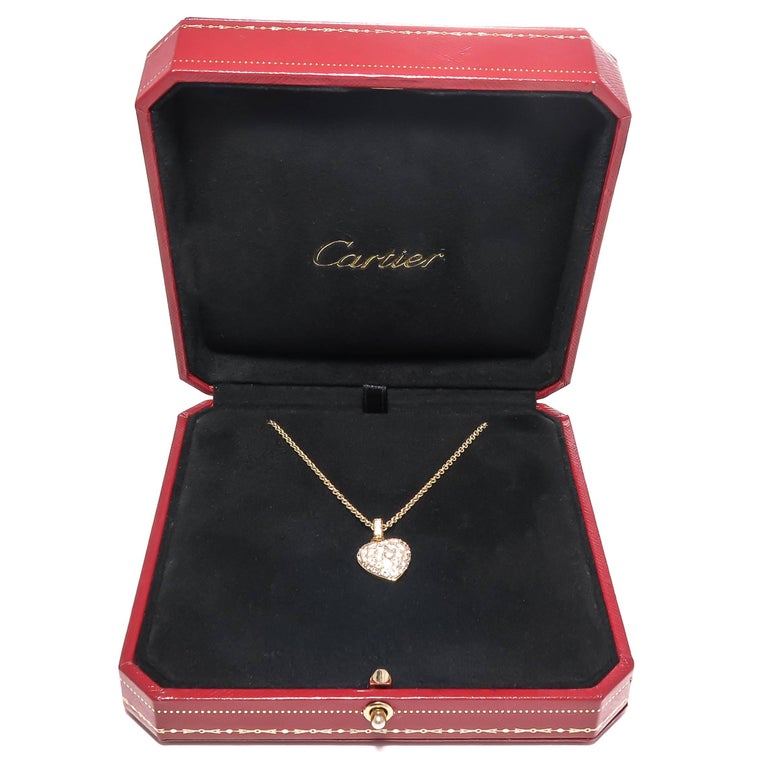 Cartier Diamond Pave Heart Pendant Necklace at 1stDibs