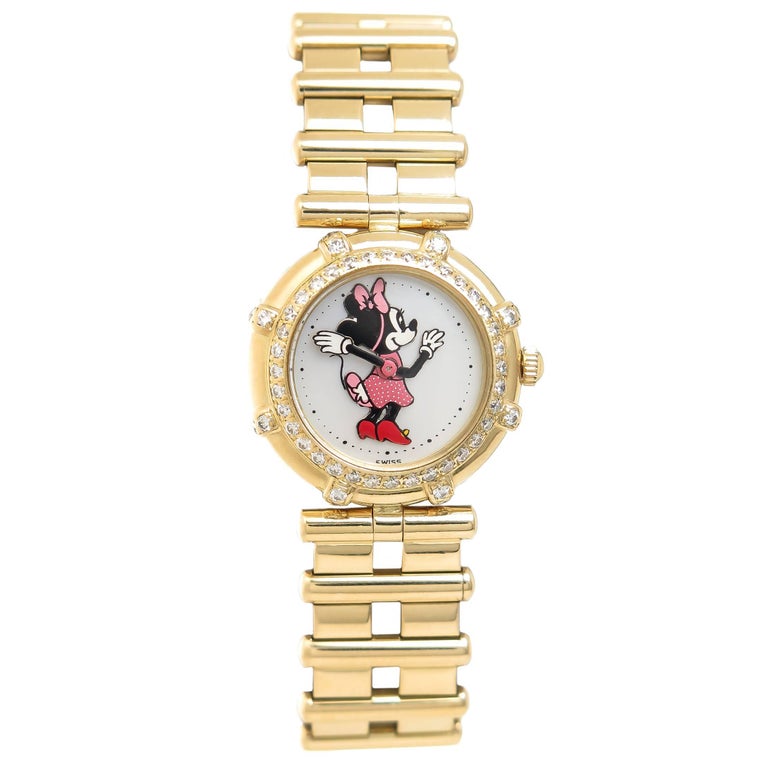 Gerald Genta Ladies Yellow Gold Diamond Minnie Mouse Quartz Wristwatch ...