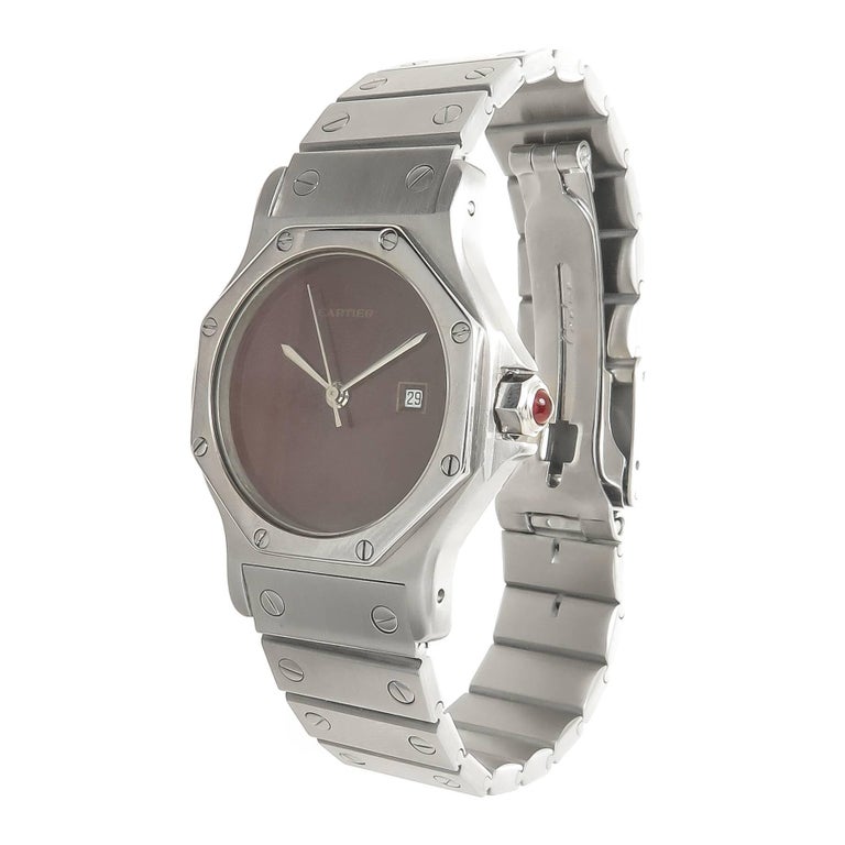 Cartier Stainless Steel Santos Red Dial Medium Automatic Wristwatch at ...