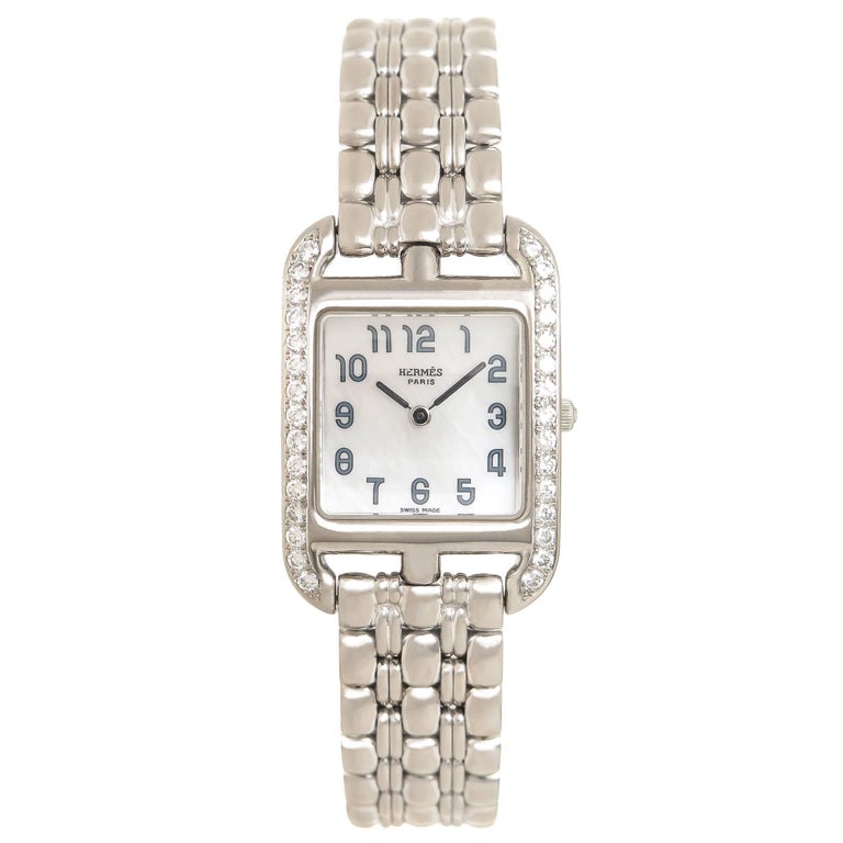 Hermes Ladies White Gold Diamond Cape Cod Quartz Wristwatch at 1stDibs