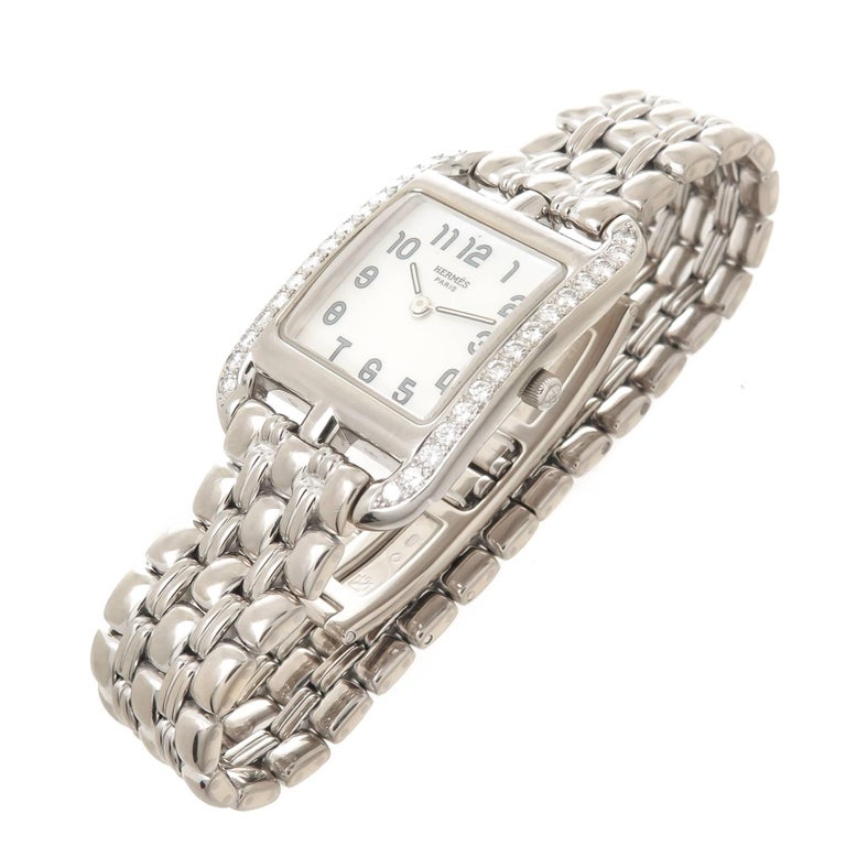Hermes Ladies White Gold Diamond Cape Cod Quartz Wristwatch at 1stDibs