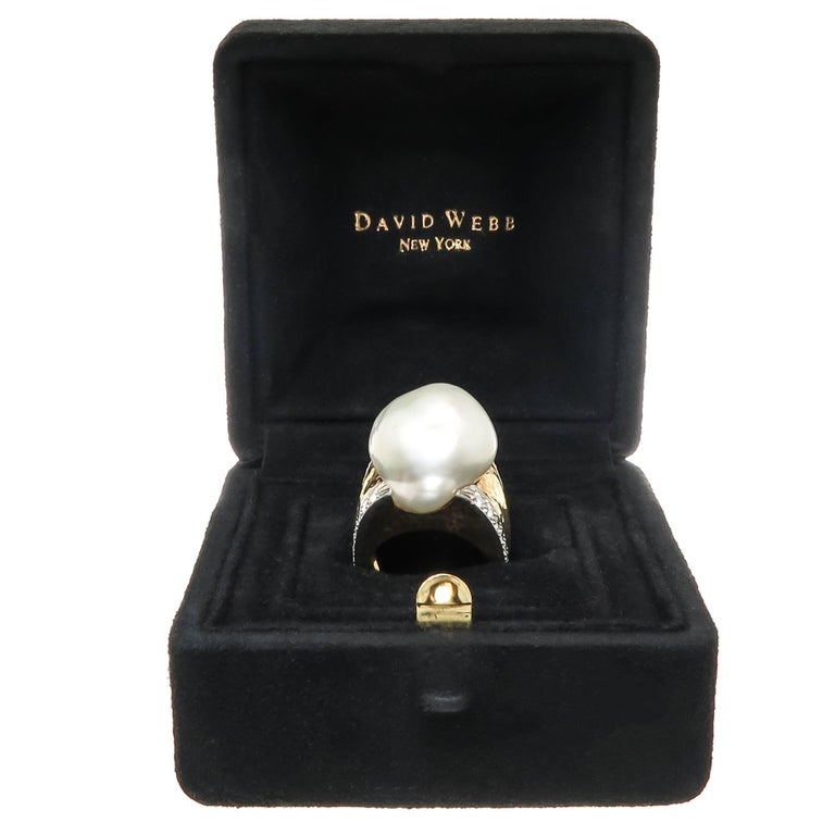 David Webb Large Diamond Pearl Gold Ring at 1stDibs