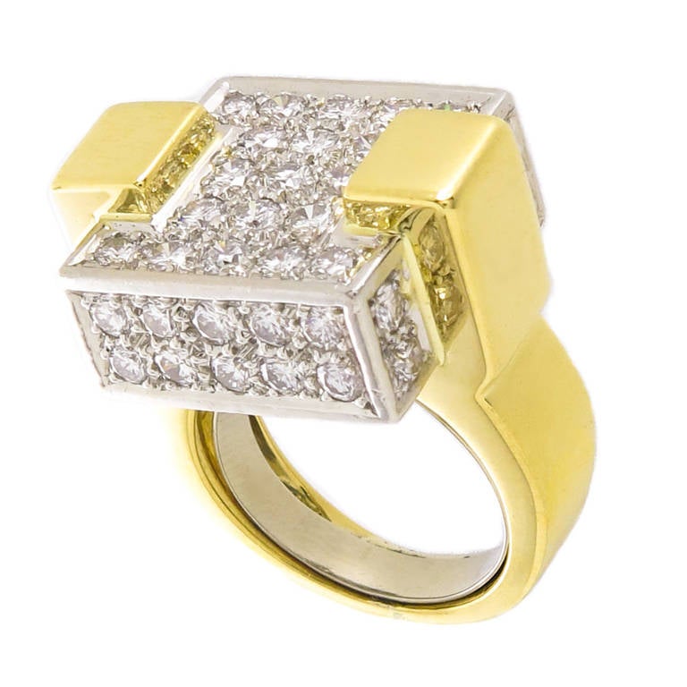 1970s Gold and Diamond cube Ring For Sale at 1stDibs