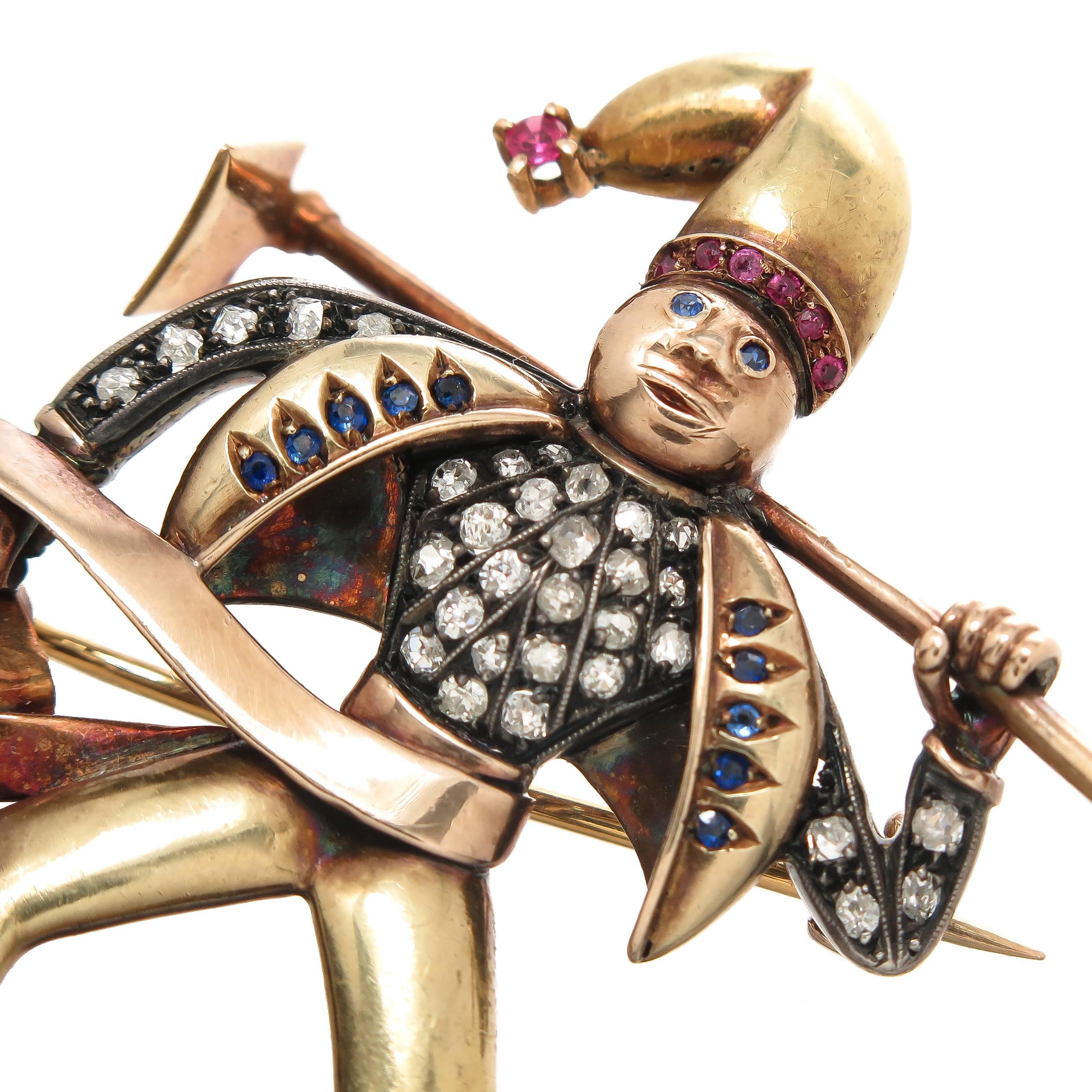 Gem set Gold Jester Brooch at 1stDibs | jester pin