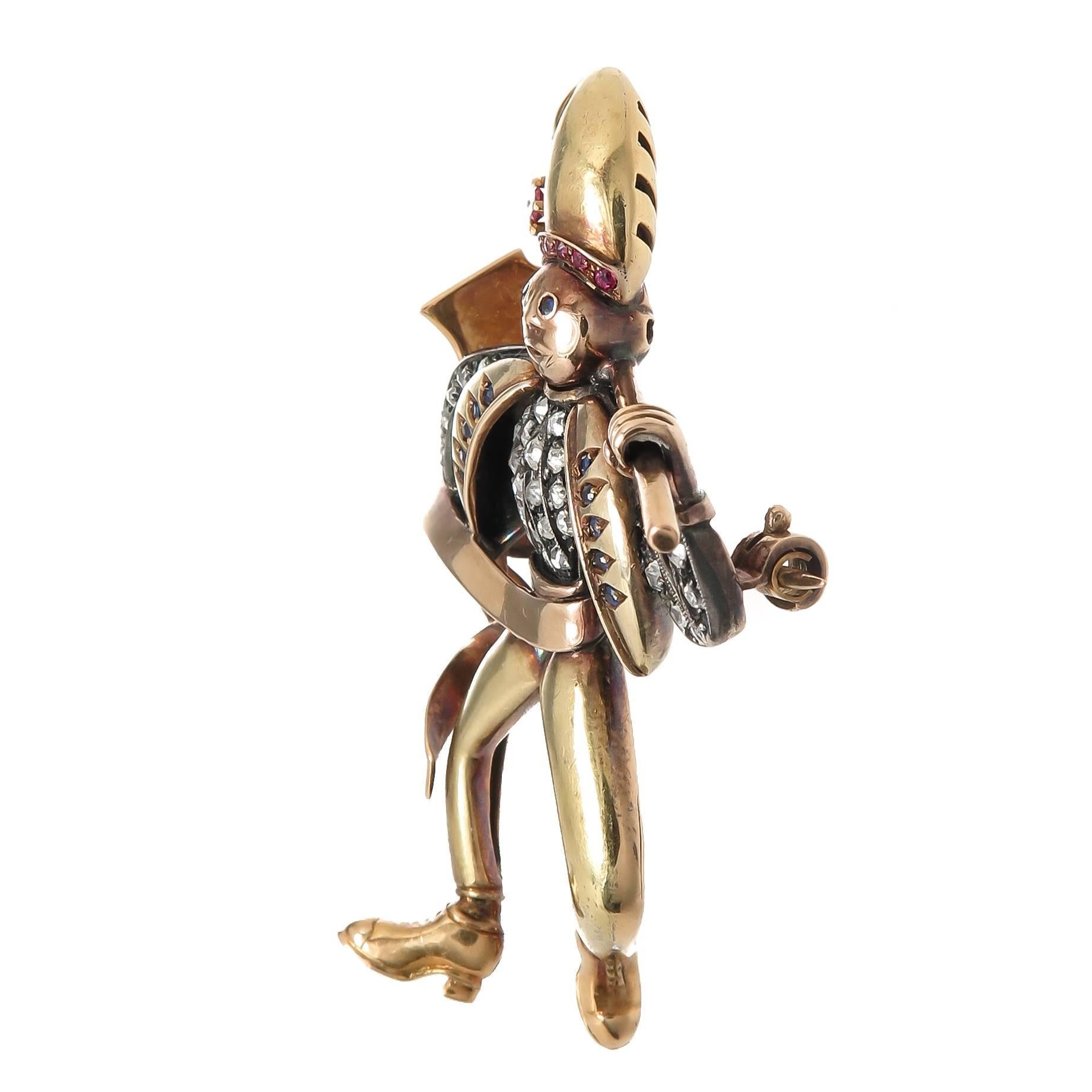 Gem set Gold Jester Brooch at 1stDibs | jester pin