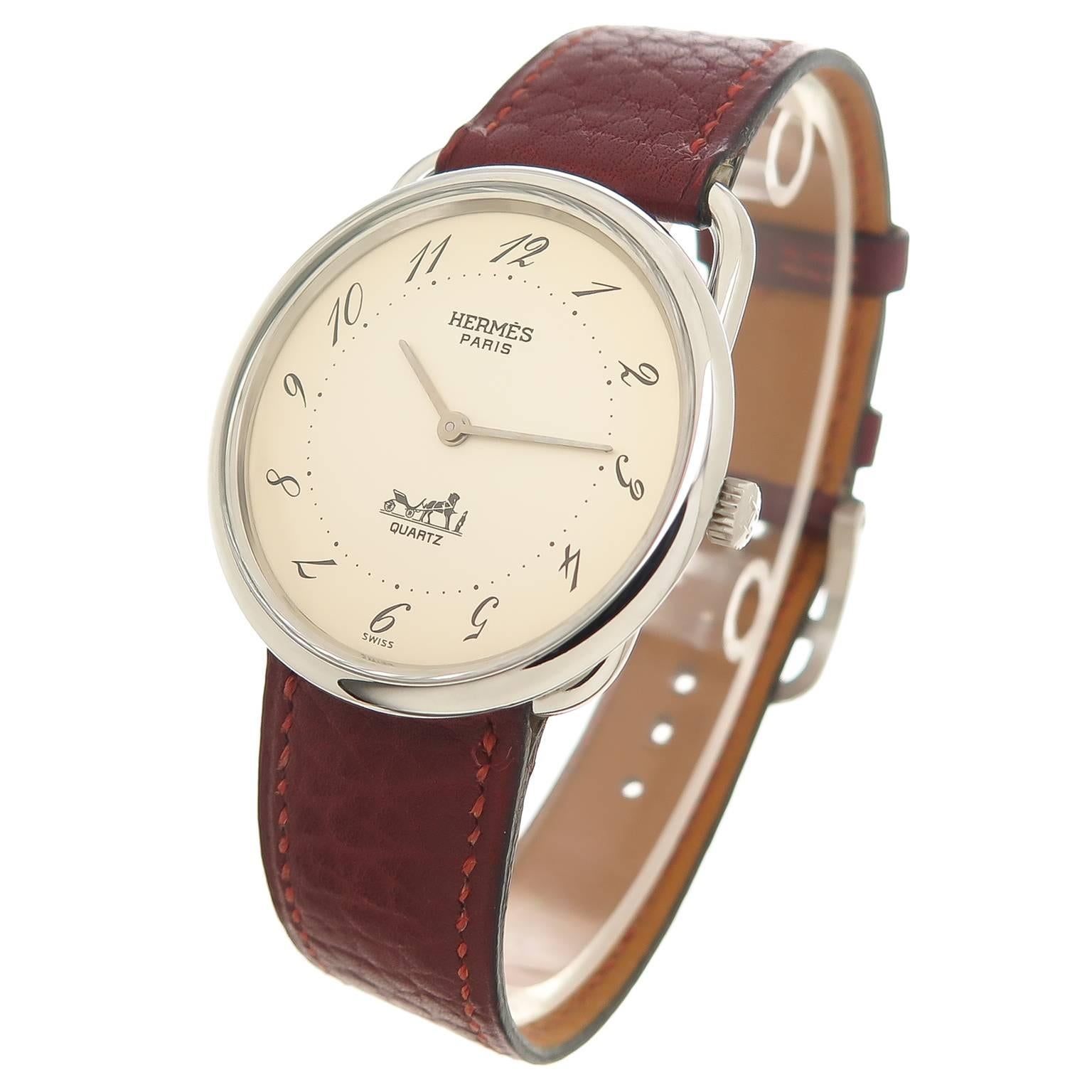 Hermes Stainless Steel Arceau Large Quartz Wristwatch at 1stDibs