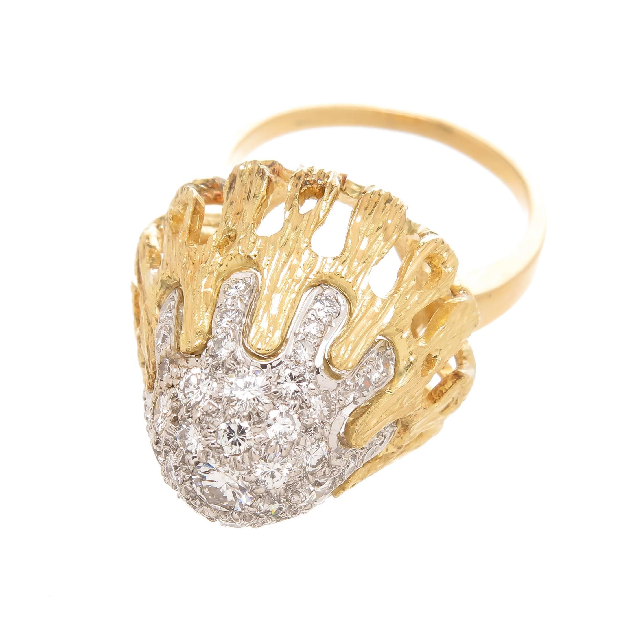 1970s Neiman Marcus Diamond Gold Platinum Mid Century Dome Ring at 1stDibs