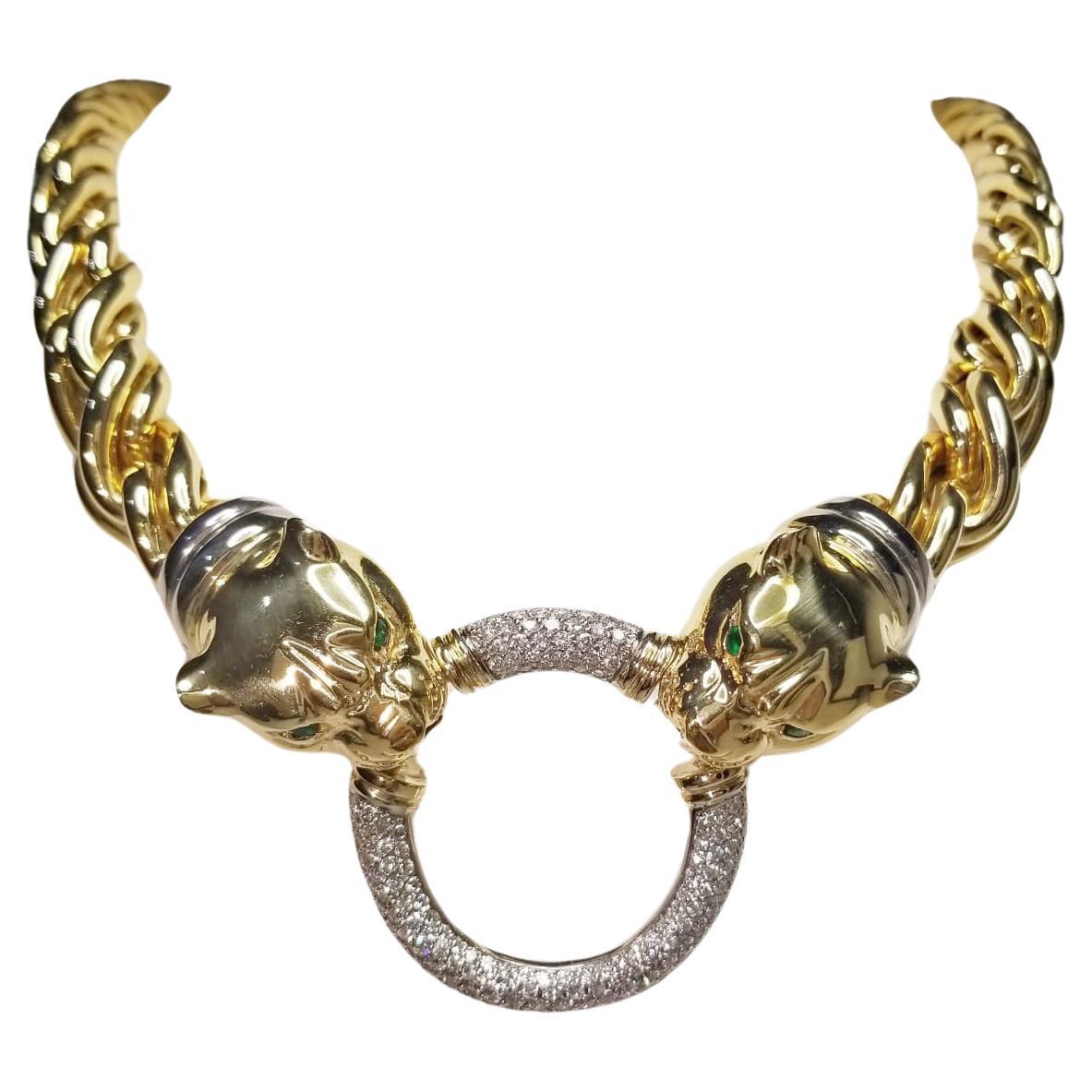 Yellow and White 18k Golden Panther Diamond Limited Edition Chain ...