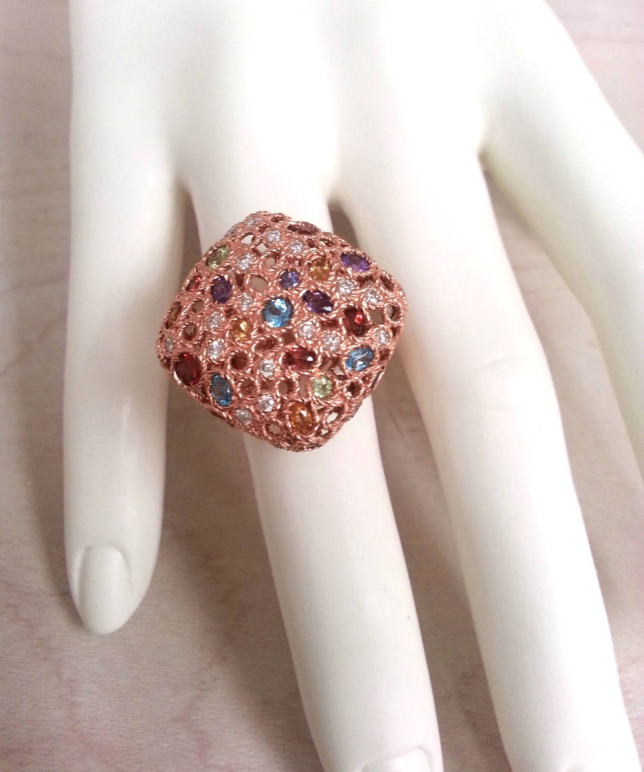 Multi Color Gemstone Diamond Rose Gold Ring at 1stDibs | gold color ...