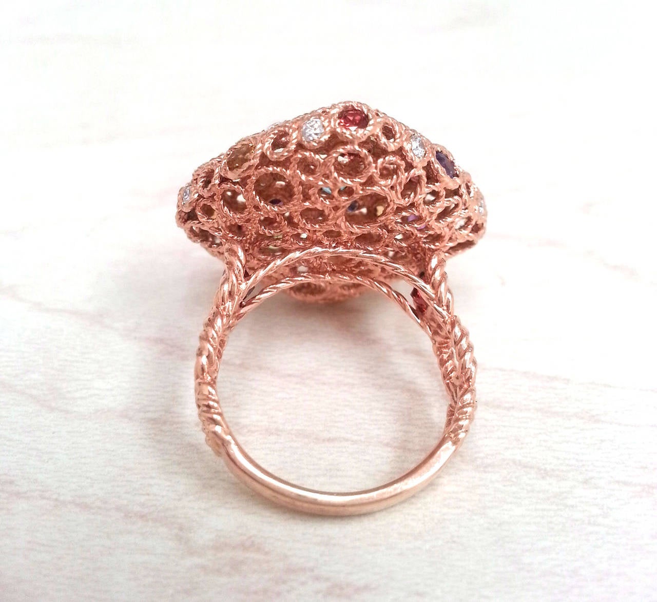 Multi Color Gemstone Diamond Rose Gold Ring at 1stDibs | gold color ...