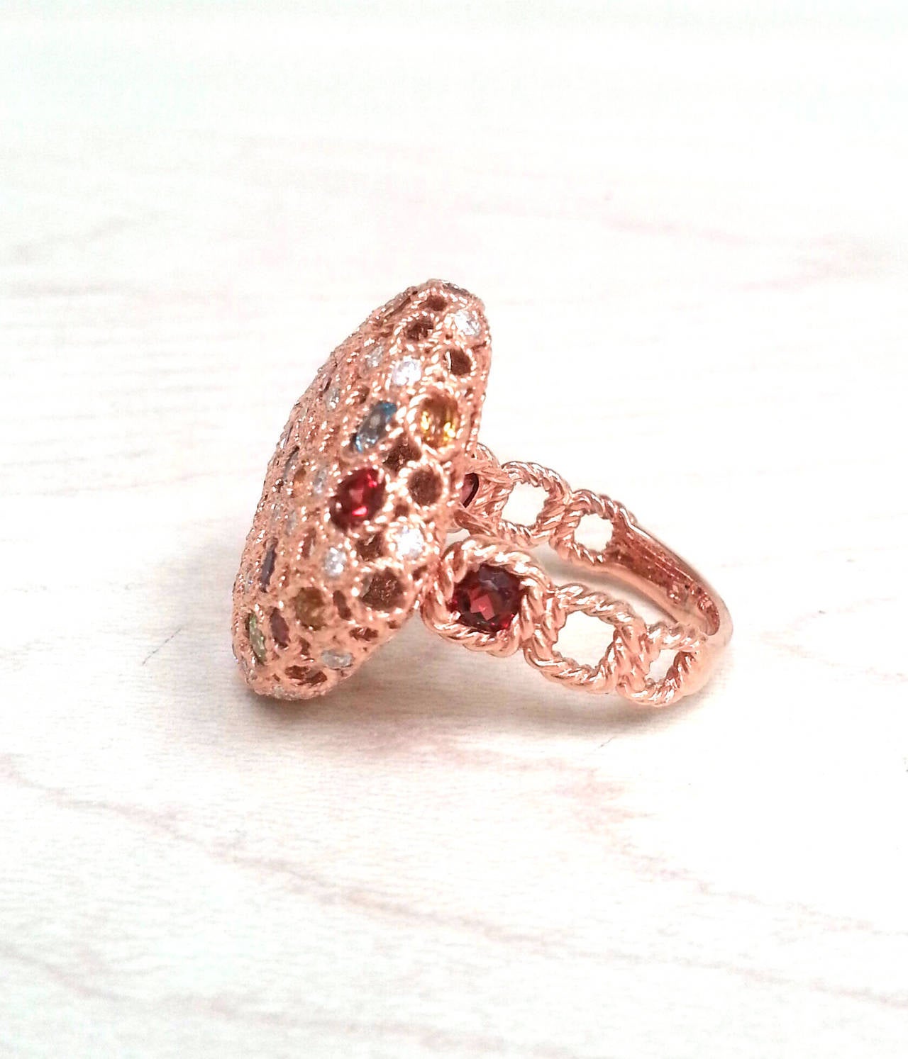 Multi Color Gemstone Diamond Rose Gold Ring at 1stDibs | gold color ...