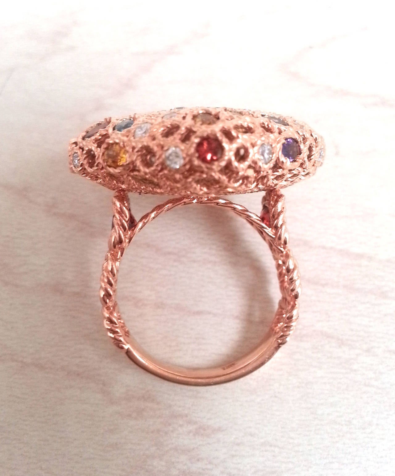 Multi Color Gemstone Diamond Rose Gold Ring at 1stDibs | gold color ...