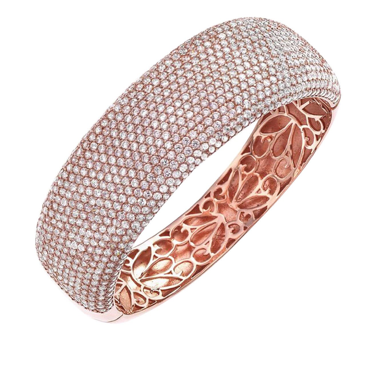 15 Row Micro Pave Diamond Gold Bangle bracelet at 1stdibs