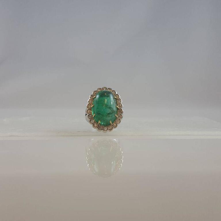 Cabochon Emerald Diamond Ring at 1stDibs