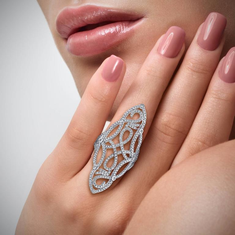 Long Diamond Gold Ring For Sale at 1stDibs