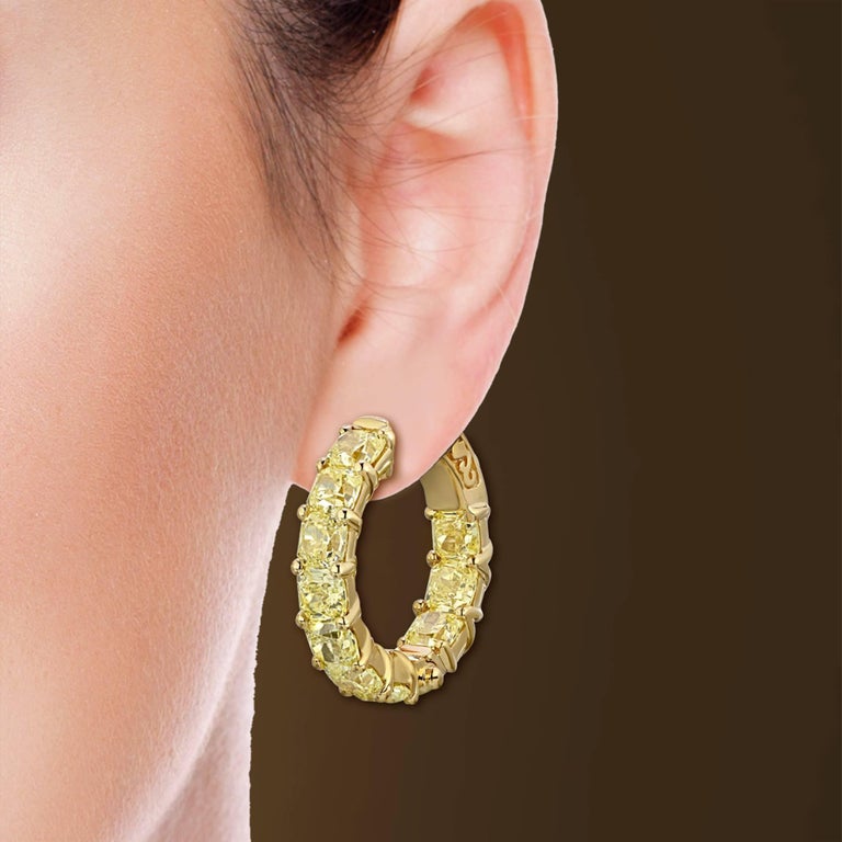 6.05 Carat Radiant Fancy Yellow Diamond Hoop Earrings For Sale at ...