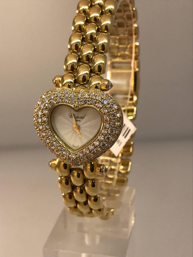 Chopard Ladies Yellow Gold Diamond Heart Shaped Bracelet Wristwatch For ...