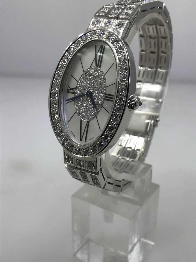 Chopard Ladies White Gold Pave Diamond Les Classiques Oval Wristwatch ...