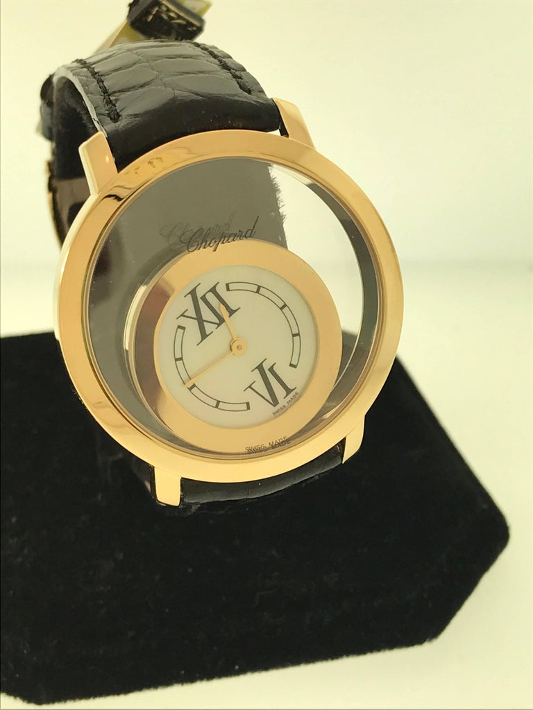 Chopard Happy Spirit Yellow Gold Mother-of-Pearl Dial Black Leather ...