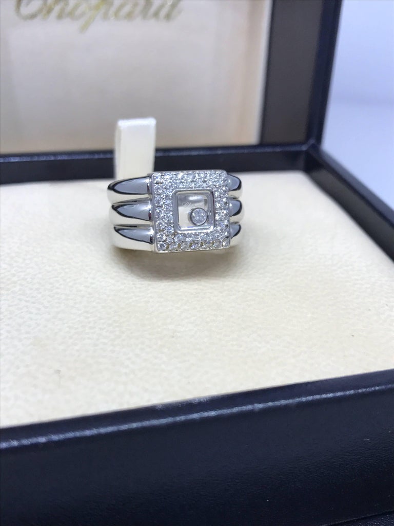 Chopard Happy Diamonds 18 Karat White Gold Square Ring 82/2347 For Sale ...