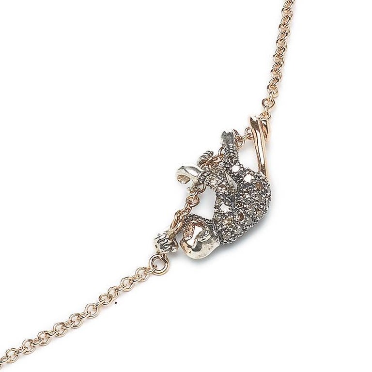 18k Rose Gold with Diamonds and Sterling Silver Monkey Duo Necklace For ...