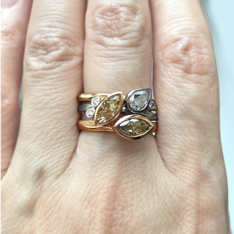 14 Karat White Gold Ring Featuring a Marque Shaped 0.48 Carat Brown ...