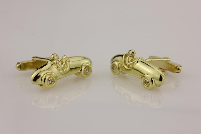 Bugatti Racing Car Cufflinks in solid 18k gold with 4 Diamonds For Sale ...