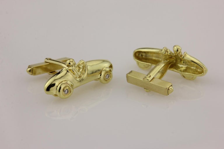 Bugatti Racing Car Cufflinks in solid 18k gold with 4 Diamonds For Sale ...