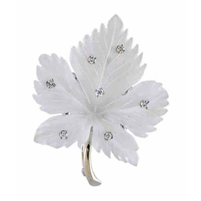 Carved Crystal Diamond Gold Leaf Pin For Sale at 1stDibs