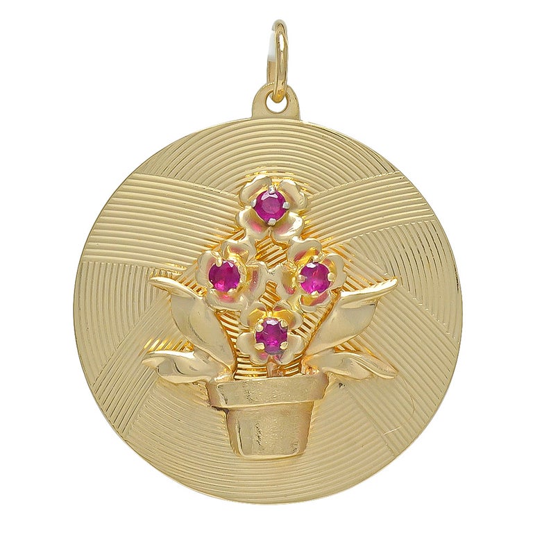 Tiffany and Co. Ruby Gold Flower Charm For Sale at 1stDibs