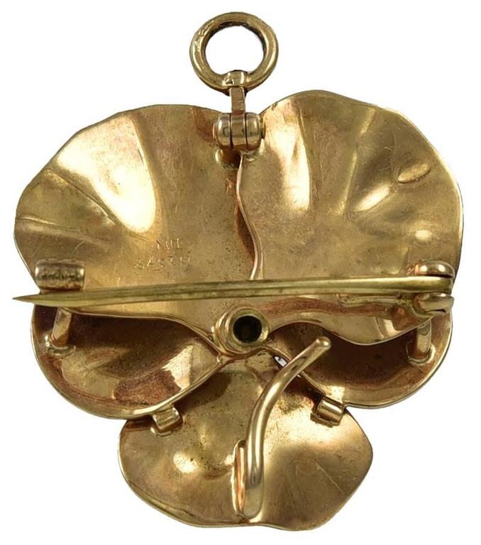 Antique Enamel Pearl Gold Pansy Pin Pendant at 1stDibs