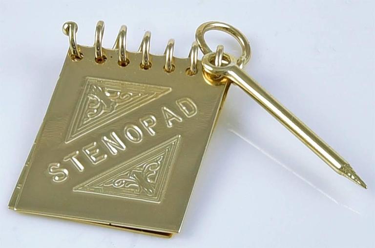 Steno Pad and Pencil Gold Charm For Sale at 1stdibs