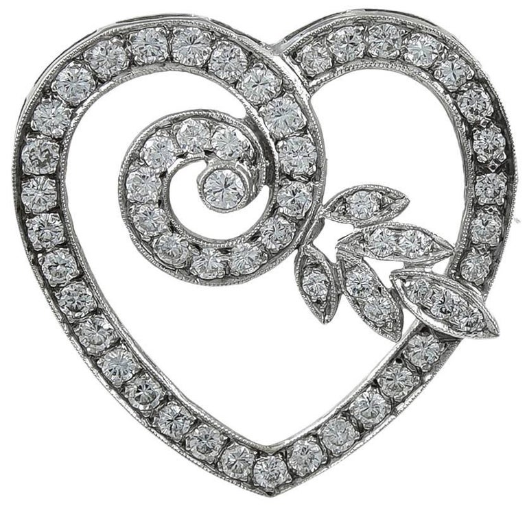 Heart Shaped Diamond Gold Pin For Sale at 1stDibs