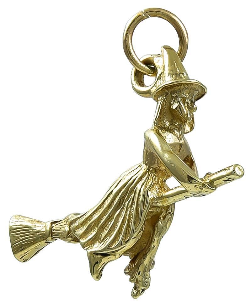 Antique Witch on a Broom Stick Gold Charm at 1stdibs