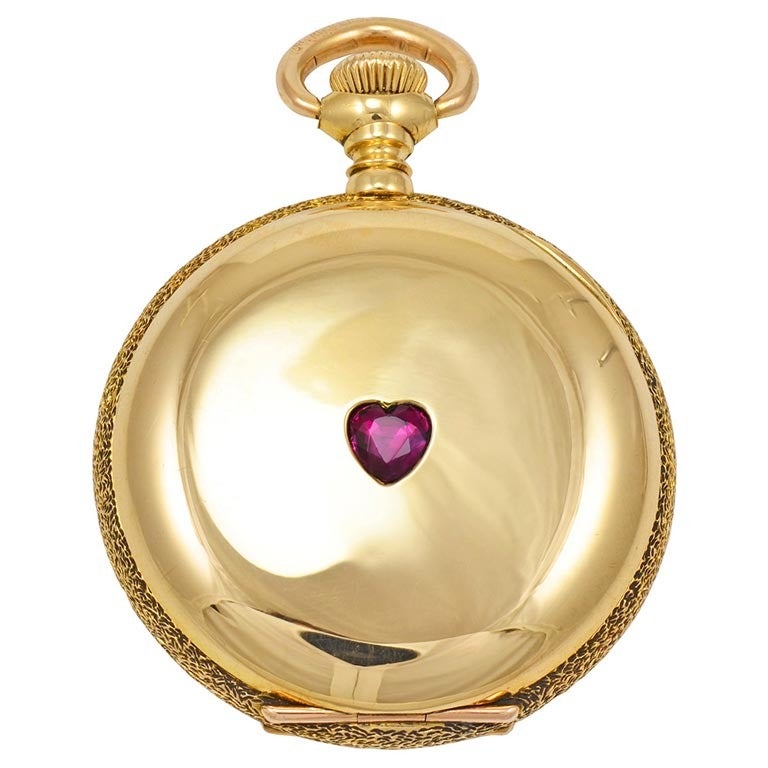 Agassiz Yellow Gold Pocket Watch with Heart-Shaped Ruby at 1stdibs
