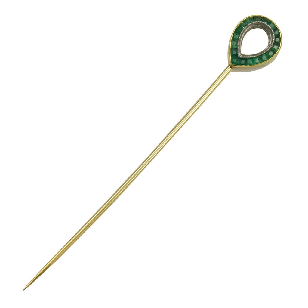 Antique Emerald Gold Platinum Stick Pin at 1stDibs