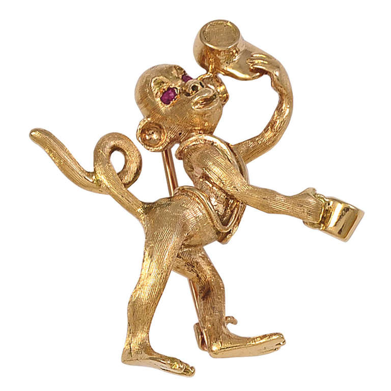 Monkey Pin with Ruby Eyes at 1stDibs