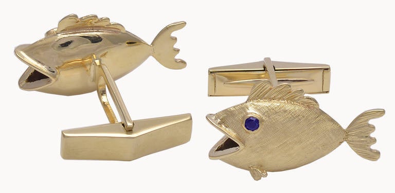 Fish Figural Gold Cufflinks at 1stDibs