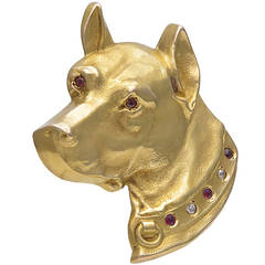 Sweet Dachshund Gold and Ruby Pin For Sale at 1stdibs