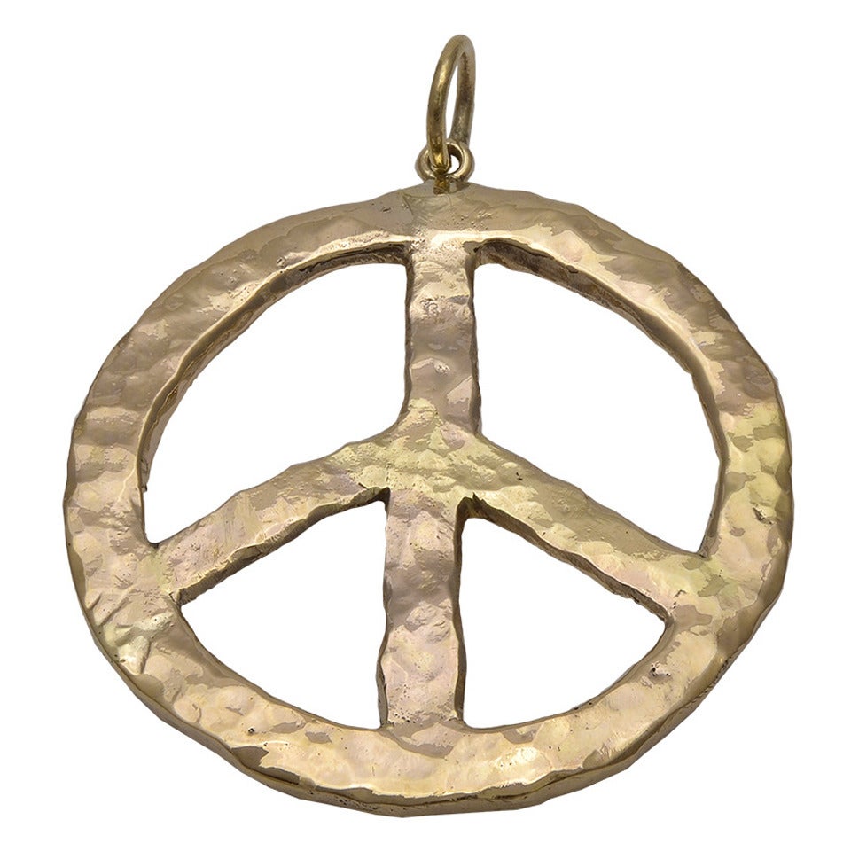 Large Gold Peace Charm Pendant at 1stDibs